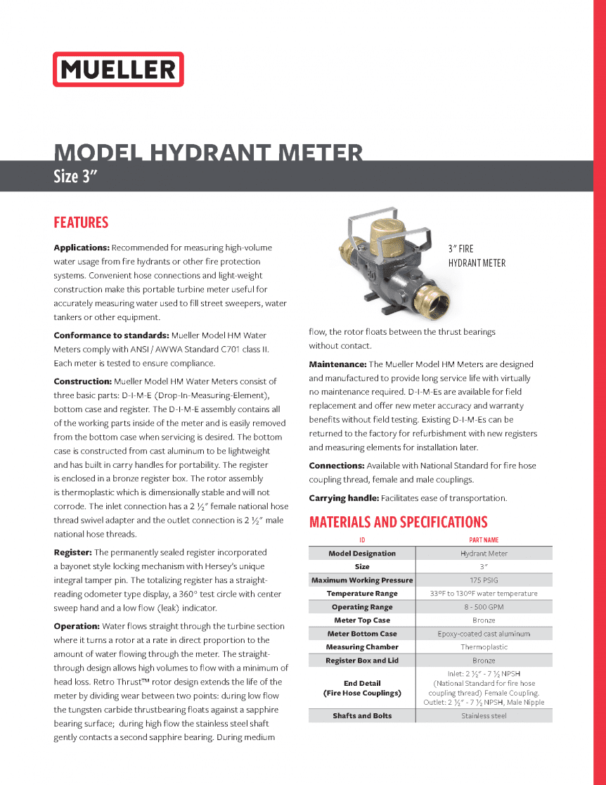 Product Data Sheets - Mueller Systems